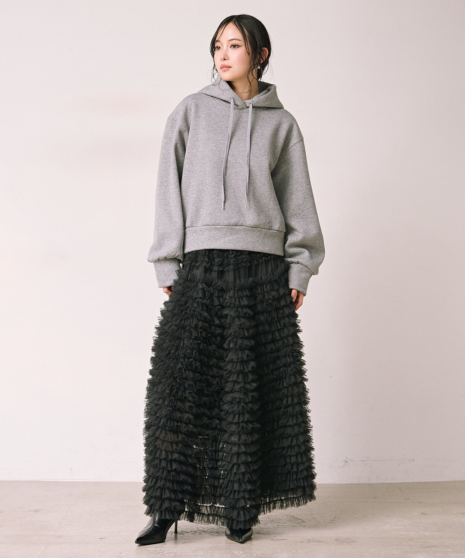 [SET]Brush Fleece Hoodie+Verbena Pin Tulle Skirt(2set) – MIELI INVARIANT